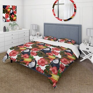 Designart 'Toucan Bird On Hibiscus Flowers Branch' Farmhouse Duvet ...