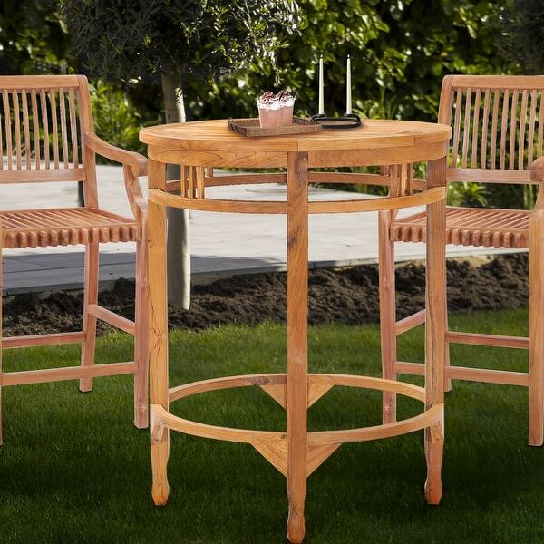 Chic Teak Large Teak Wood Orleans Round Outdoor Patio Bar Table, 38 ...