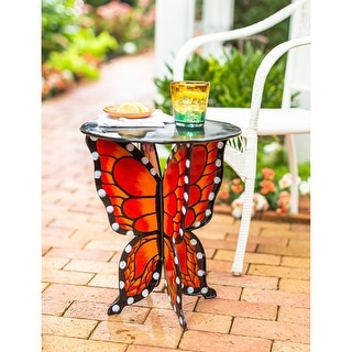 Handcrafted Metal Monarch Butterfly Side Table with Round Top - Bed ...