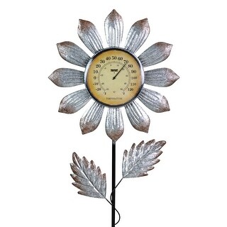 Exhart Solar Galvanized Metal Flower Thermometer Garden Stake, 14 by 45 ...