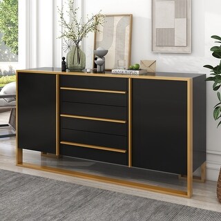 59"L Sideboard with Large Storage Space and Gold Metal Legs, Modern ...