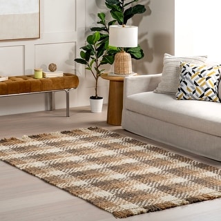 Nuloom Aldina Hand Tufted Plaid Jute Area Rug - Bed Bath & Beyond ...