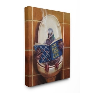 Stupell Pigeon Smoking on the Toilet Reading Funny Painting Canvas Wall ...