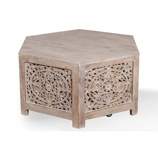Q-Max Casters for Mobility Hand-carved Hexagonal Coffee Table - Bed ...