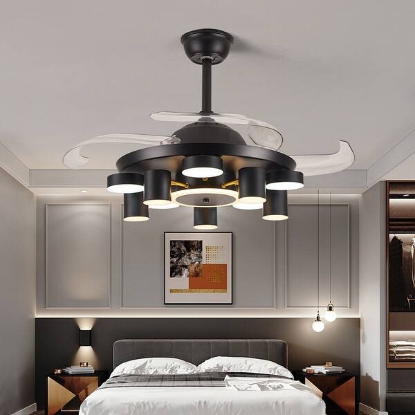 42'' Black Unique Ceiling Fan Retractable Blades with Remote - Bed Bath ...