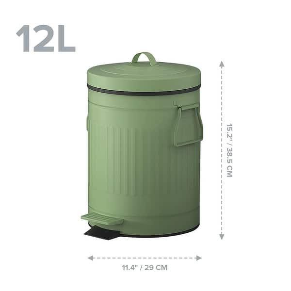 Retro Trash Can with Lid - 12L/3.2 Gal Step Trash Can w/ Soft Closing Lid - Round Garbage Can w ...