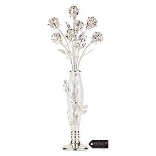 Matashi Silver Plated Crystal Studded Rose Bouquet in an Elegant Vase ...