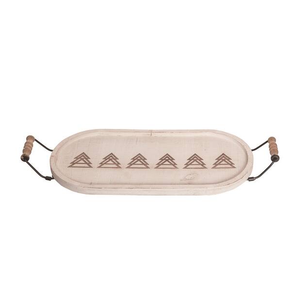 Transpac Wood 20.13 in. White Christmas Long Debossed Tree Tray with ...