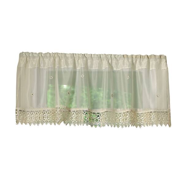 Violet Linen Daisy Design sheer, 60" x 15", Straight, Rod Pocket ...