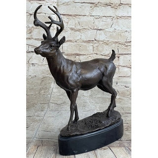 Signed Villanis Male Deer Buck Hunting Bronze Sculpture Marble Figurine ...