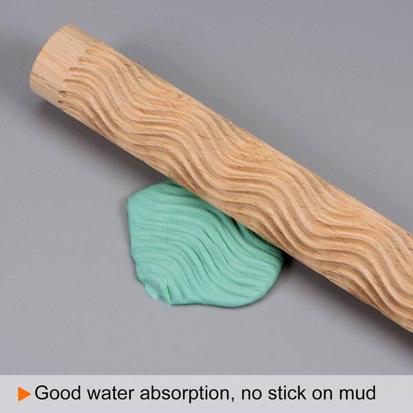 Wood Clay Roller Wave Texture Rolling Emboss Beech 15cm x 2cm - Wooden ...