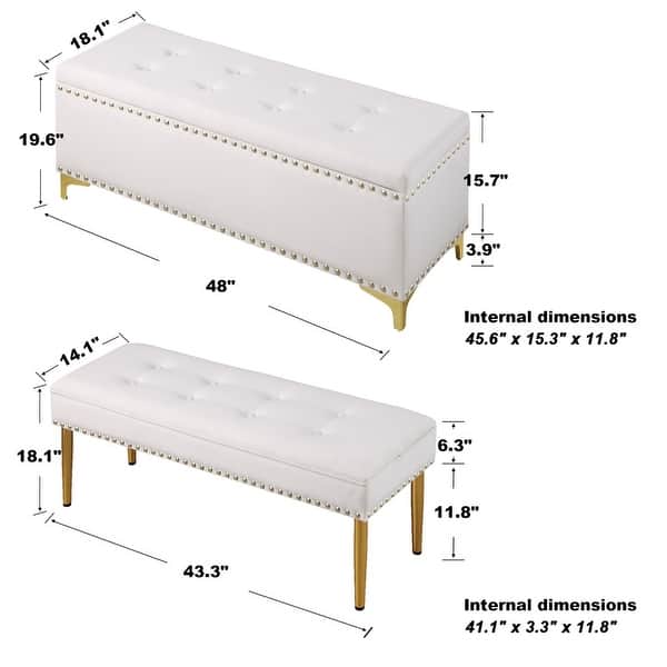 Nailhead Trim 2 in 1 Combination Large Storage Benches Tufted Velvet ...