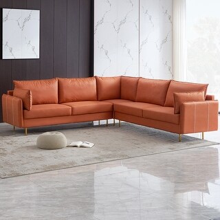 Orange L-Shaped Technical Leather Upholostered Sectional Sofa with 2 ...