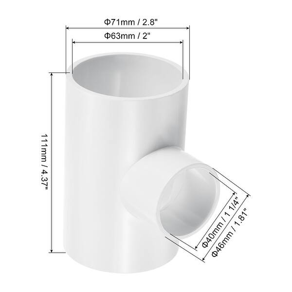 2" x 1 1/4" 3 Way Tee Pipe Fittings UPVC, 3 Pack Joint Coupling Pipe ...