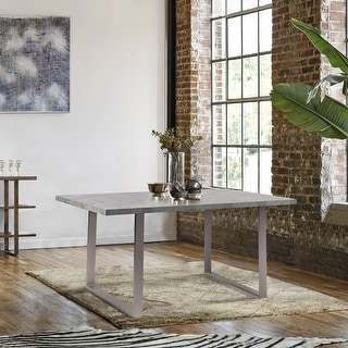 Fenton Cement Gray Dining Table with Brushed Stainless Steel Legs - Bed ...