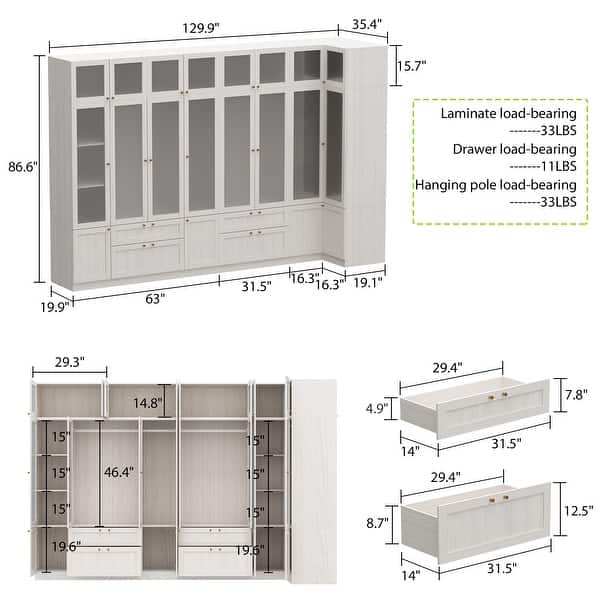Combo Elegant Light Gray Wardrobe Modular Closet Configuration Armoire ...