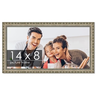 14x8 Frame Silver Ornate Antique Solid Complete Wood Picture Frame with ...