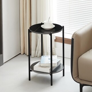 2-layer Round End Table/Coffee Table with Marble Tabletop - Bed Bath ...