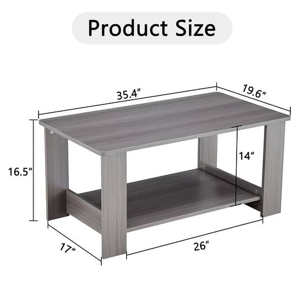 Modern 2-layer Coffee Table Rectangular Gray End Table with Open ...