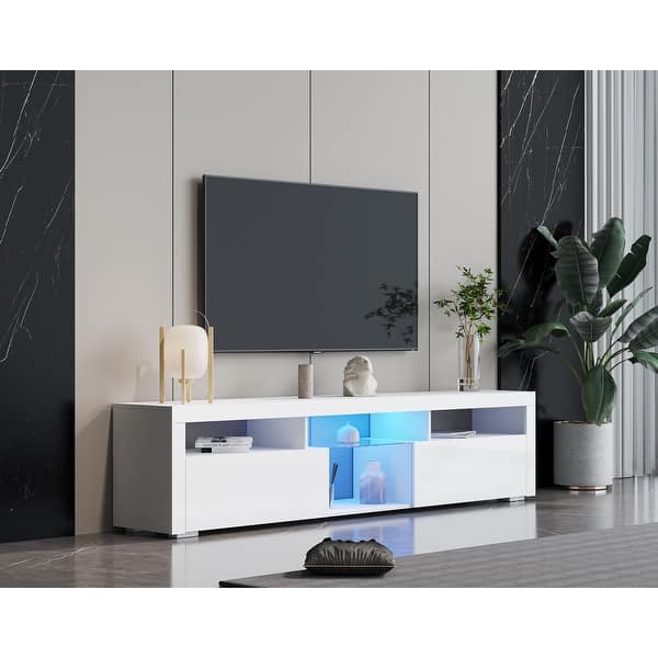 Floating White TV Stand Wall Mounted Television Cabinet with LED Lights ...