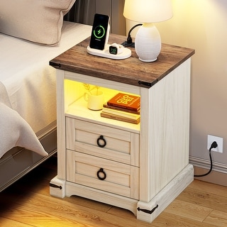 Moasis 2-Drawer LED Nightstand with Charging Station, End Side Table ...