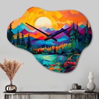 Vibrant Sunset Shining Over Mountains II - Mountains Wall Clocks in ...