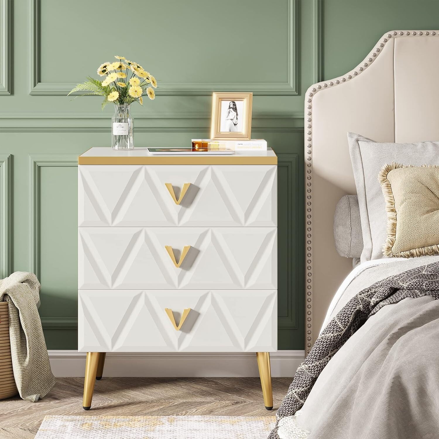 3 Drawer Nightstand Luxury Bedside Table End Table with Storage Drawers and Golden Legs On Sale Bed Bath Beyond 37543932