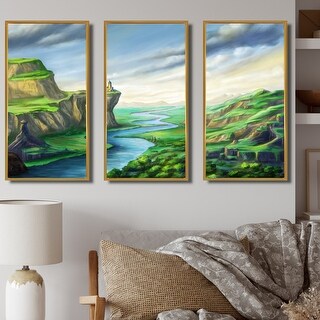 Designart "Blue Fantasy Landscape With Meandering River" Lake House ...