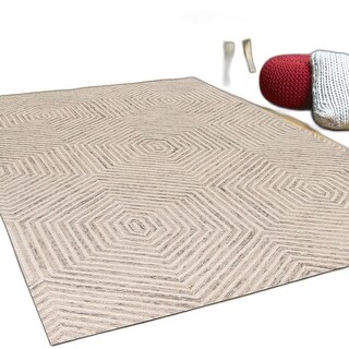 HomeRoots 3' x 5' Ivory Geo Hexagon Wool Area Rug - 3' x 5' Oval - Bed ...