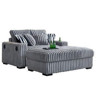 Light Grey 61.42" Corduroy Loveseat Sofa with Ottoman, Bluetooth ...