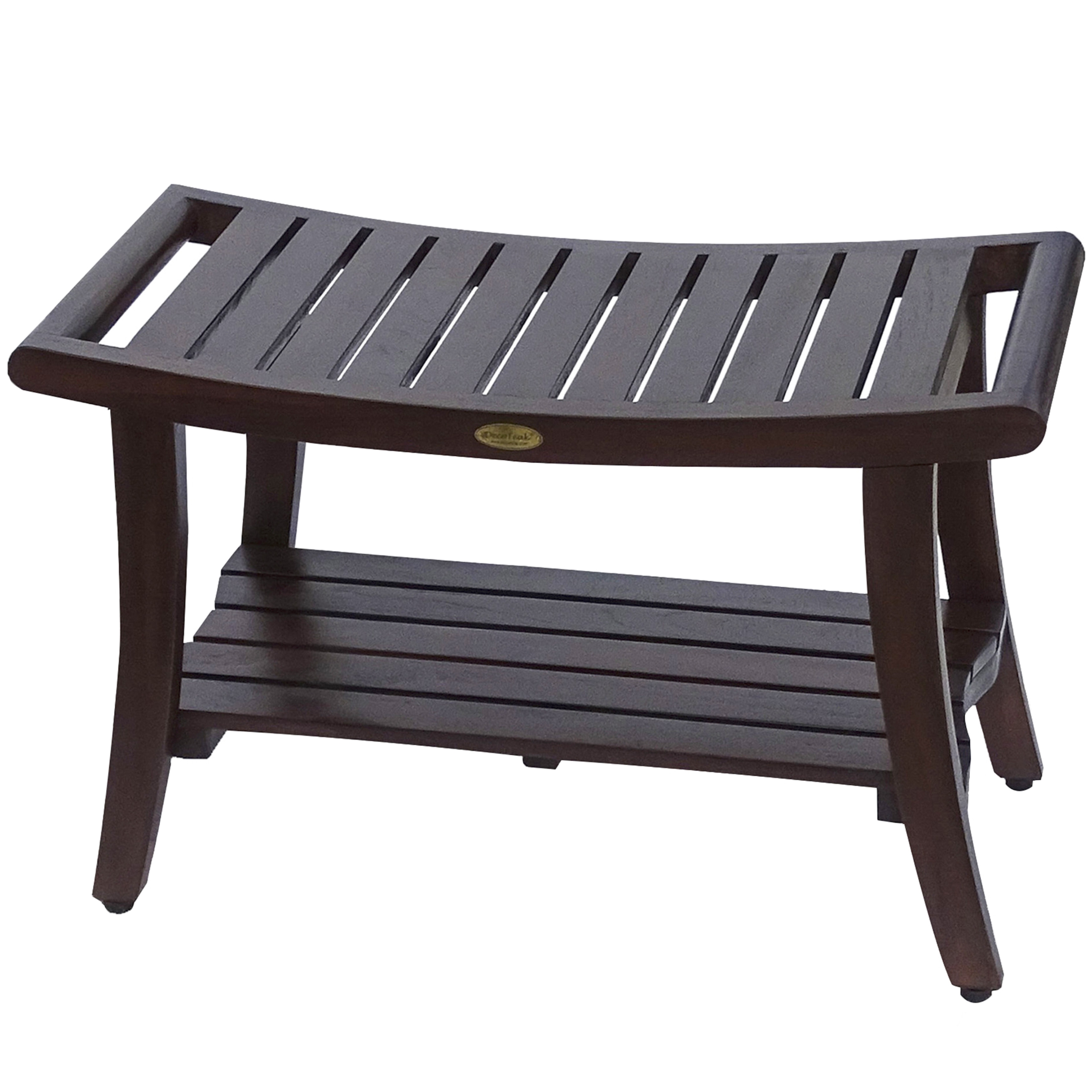 DecoTeak Symmetry 24" Contemporary Teak Shower Bench With Shelf And ...
