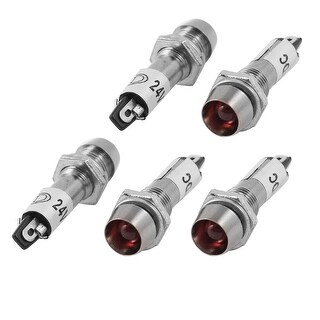 5Pcs DC 24V 8mm Thread Panel Mounting LED Red Indicator Signal Light ...