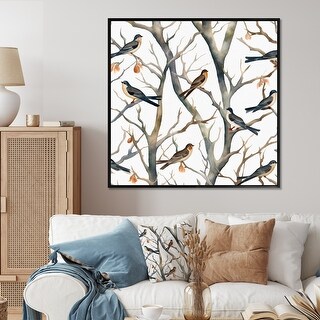Designart "Little Birds On The Tree Branches VI" Animals Bird Framed ...