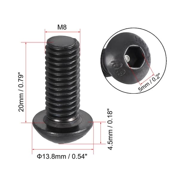 M8x20mm Hex Socket Button Head Cap Bolts Screws Stainless Steel 25pcs ...