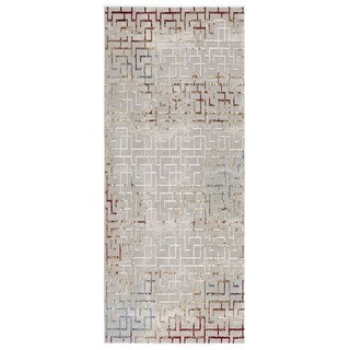 Gray and Red Greek Key Patterns Rug - Bed Bath & Beyond - 34736831