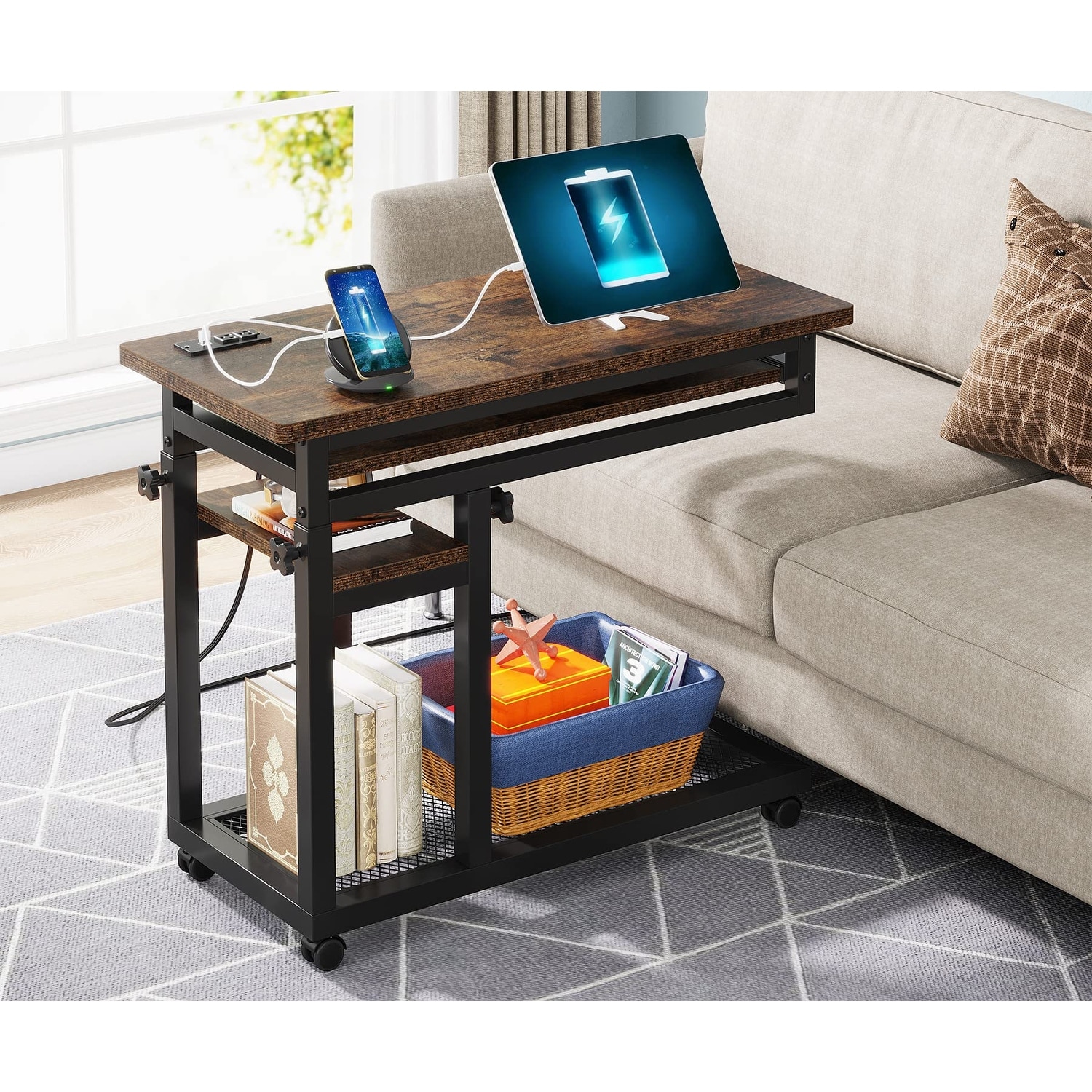 Small Portable Desk with Power Outlet Height Adjustable C Side Laptop Table On Sale Bed Bath Beyond 37068443