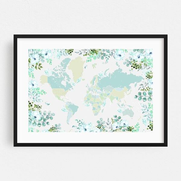 Detailed world map with greenery Maps Botanical Art Print/Poster - Bed ...