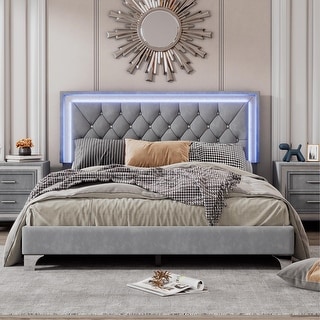 Queen Size Upholstered Bed Frame with LED Lights - Bed Bath & Beyond ...