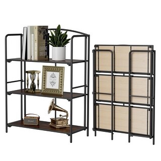 Folding Bookshelf, 3 Tier Black Bookshelf, Metal Book Shelf for Storage ...