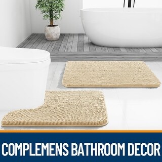 Extra Soft Absorbent Chenille Bath Rugs 47" x 20",Rubber Backing Quick ...