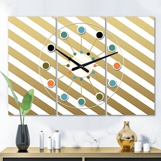 Designart 'Gold Diagonal' Oversized Mid-Century wall clock - 3 Panels ...