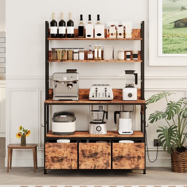 5-Tier Kitchen Bakers Rack with Charging Station & Drawers - Bed Bath ...