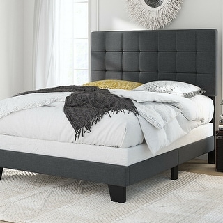 Full Upholstered Panel Bed with Adjustable High Headboard, Grey - Bed ...