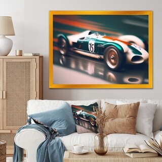 Designart "Retro Blue Race Car " Exotic Car Framed Art Print - Bed Bath ...