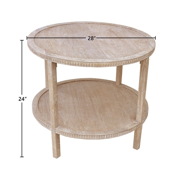 Rohan 28-inch Round Mango Hardwood Side Table with Shelf - Bed Bath ...