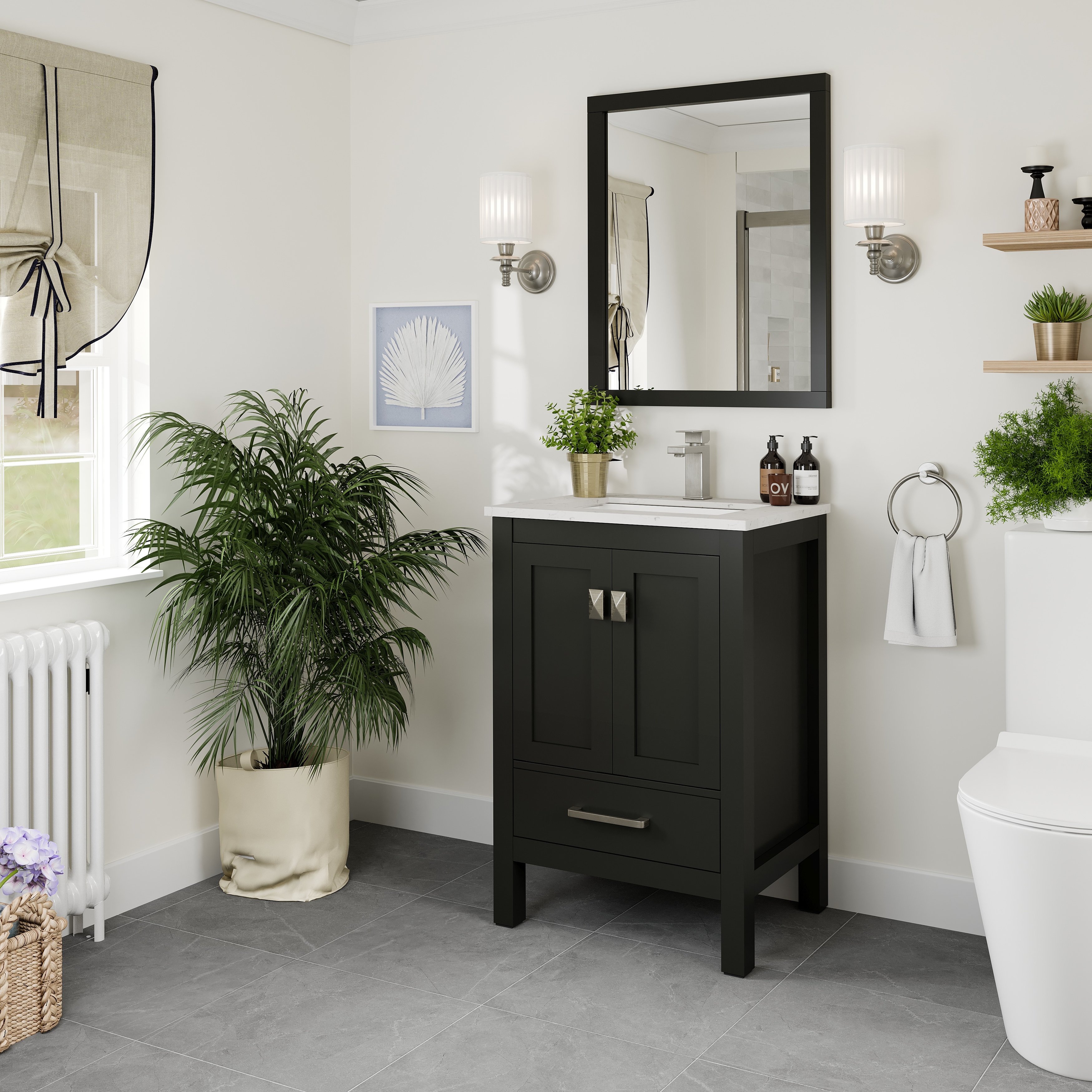 Eviva London 24 x 18 Espresso Transitional Bathroom Vanity w Crema Marfil Top