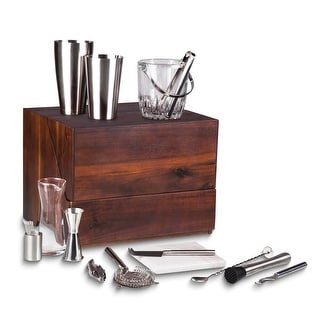 Curata Madison Cherry Finish Wood Tabletop Bar W/Stainless Steel Tools ...