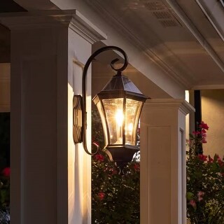Outdoor Farmhouse Solar Wall Light in Black Finish - 150 Lumens - Bed ...