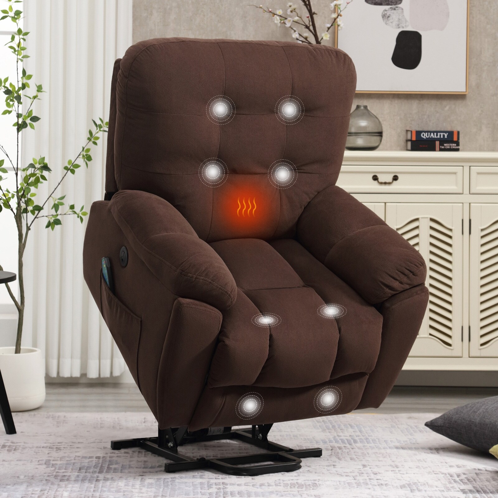 Brown Oversized Power Lift Massage Recliner Chair with Vibration Massage