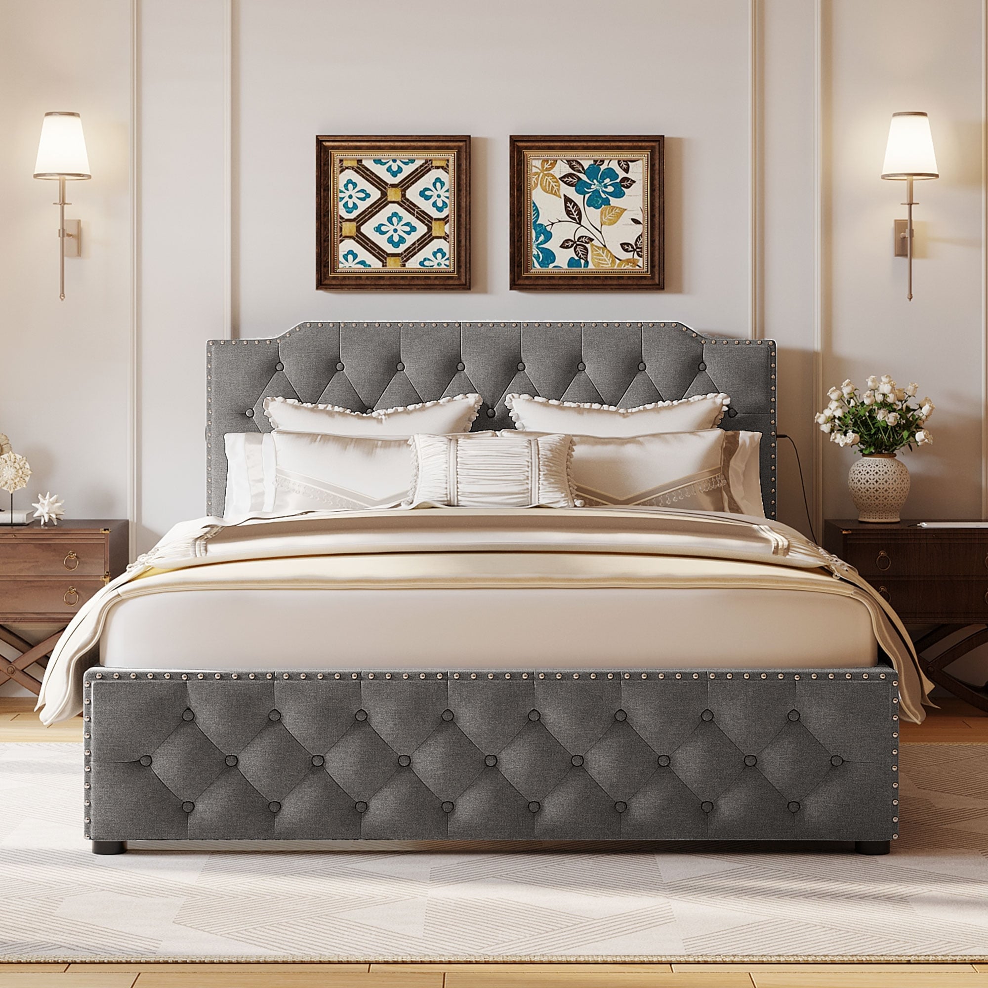 CosmoLiving by Cosmopolitan Elizabeth Upholstered Bed with Storage Bed Bath Beyond 28119605